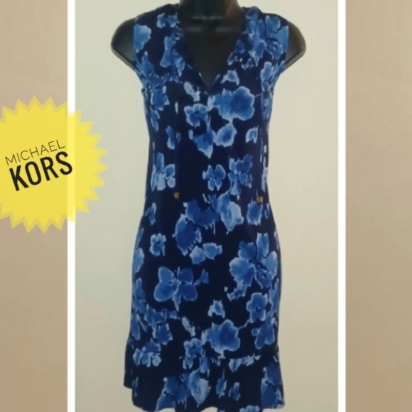 Michael Kors | Dresses | Michael Kors Blue Floral Midi Dress | Poshmark